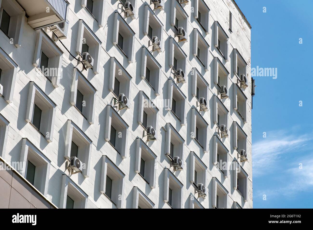 Old Soviet architecture. Background from windows of the building and ...