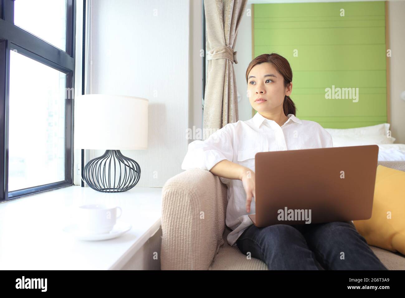business woman work at home with laptop Stock Photo - Alamy