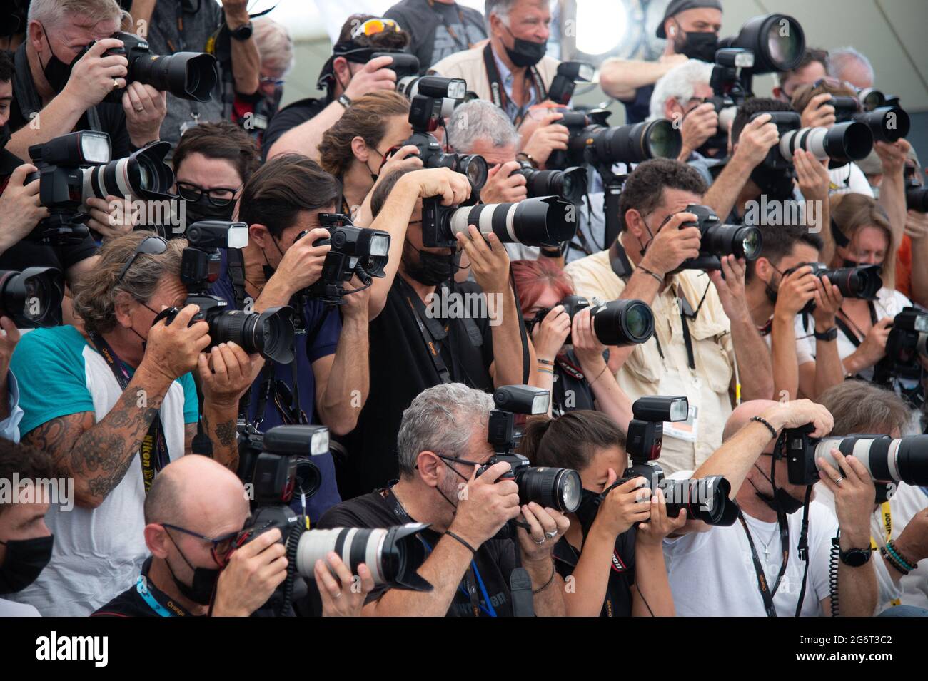 Cannes, France. 8th July 2021. Photographers working on a Photocall ...