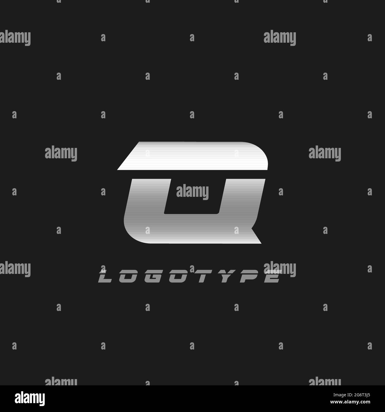 Blade silver letter Q, bold italic cropped monogram. Aluminium iron ...