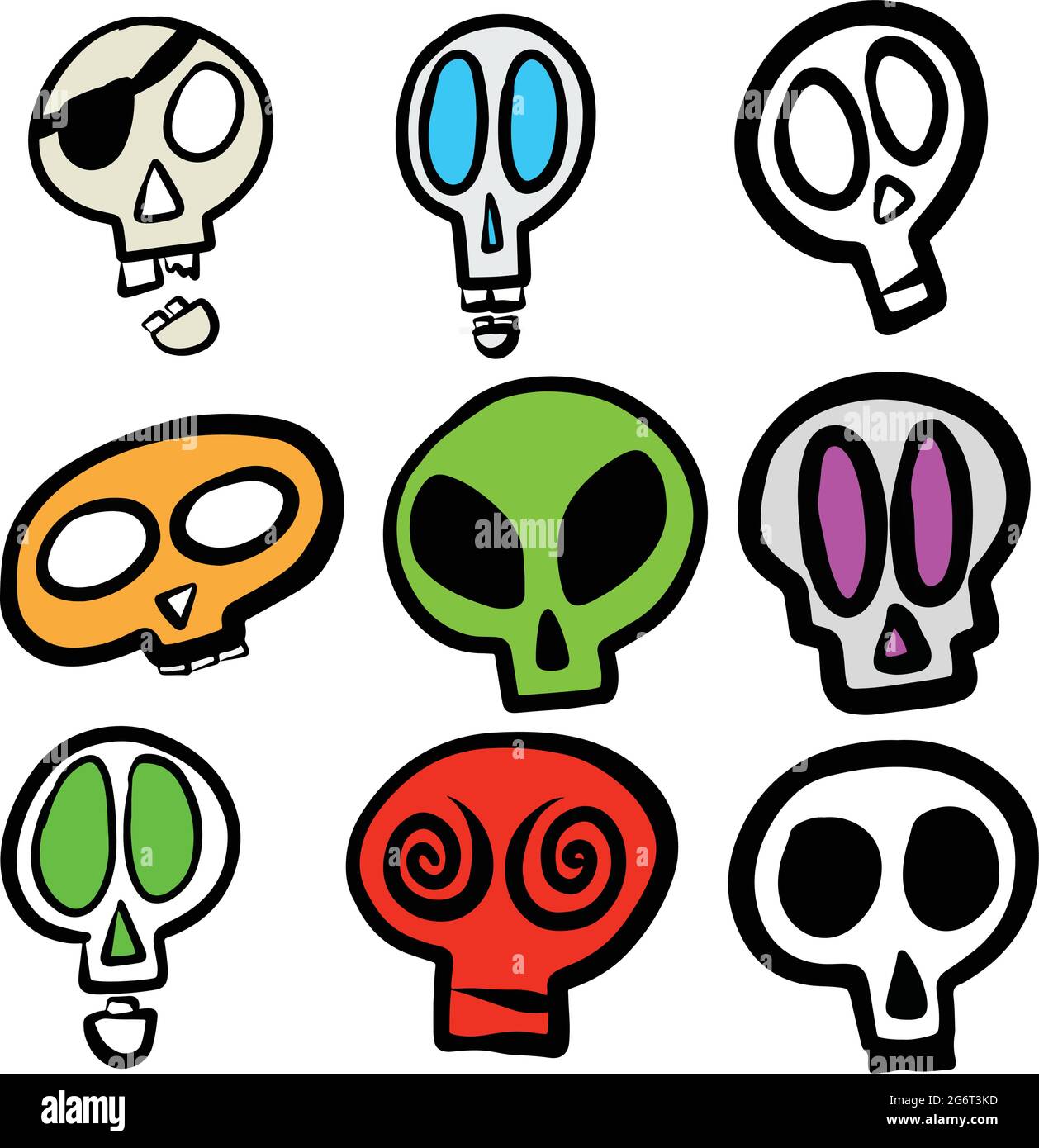 A Collection of Comical Cartoon Skulls Illustration Vector Stock Vector ...