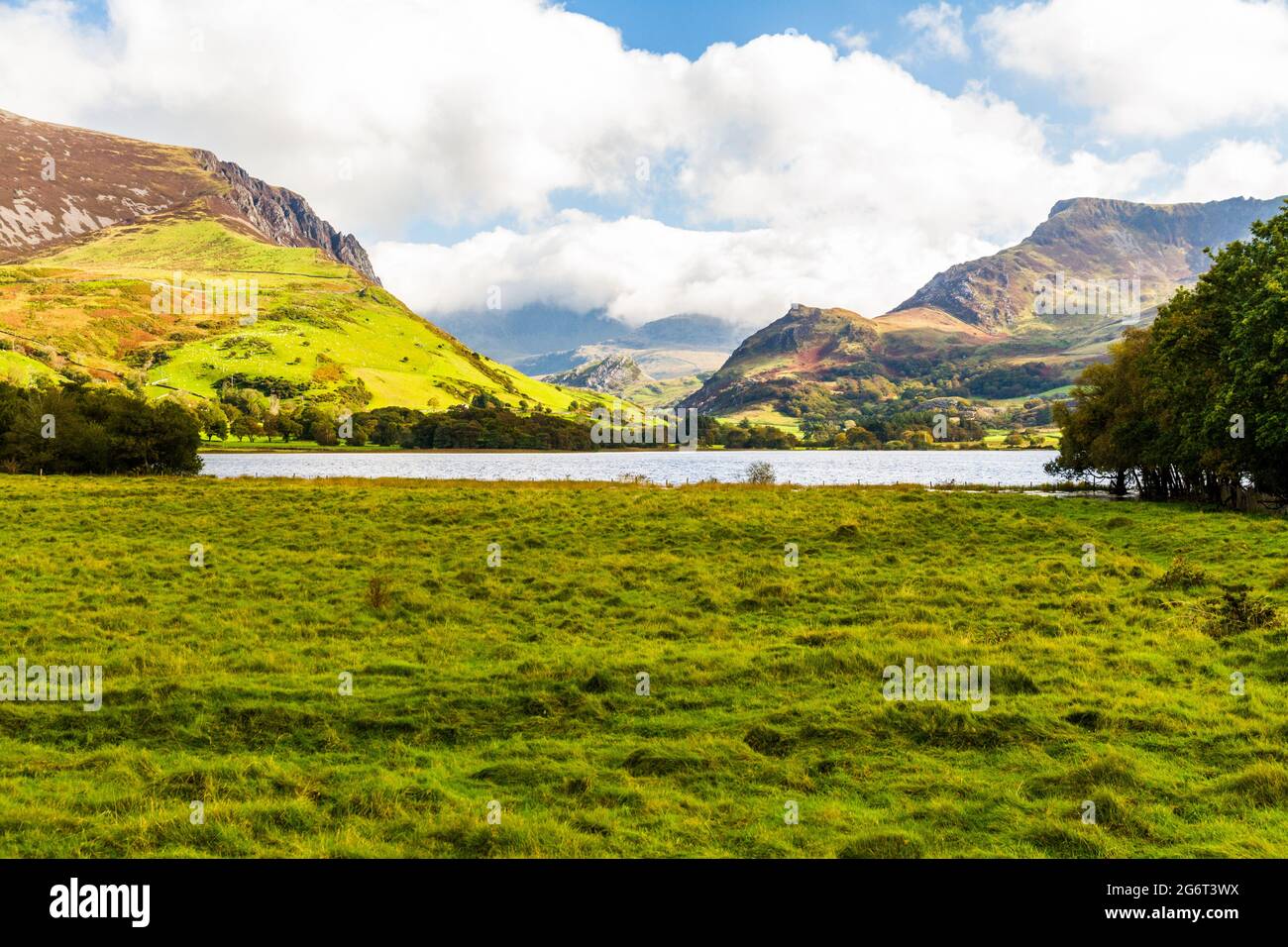 View over Nantlle Lake towards Snowdon, Snowdonia, North Wales, UK ...