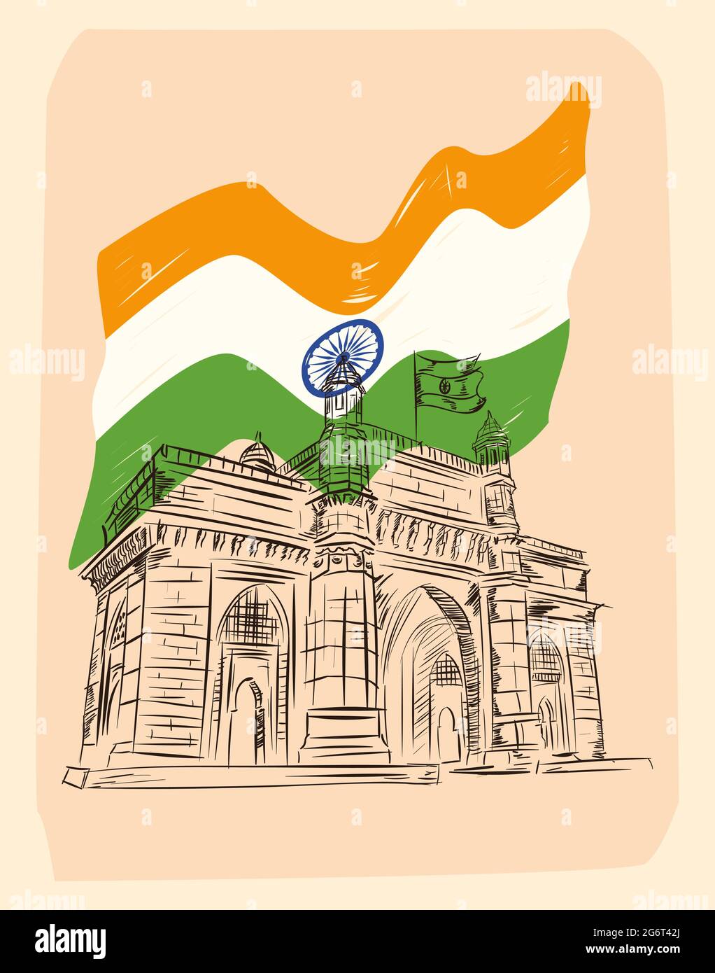 gateway of india and flag sketch style Stock Vector Image & Art - Alamy
