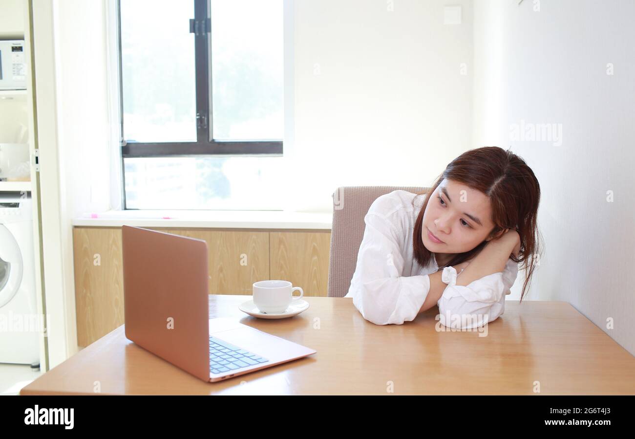 Asian woman boring lying on hi-res stock photography and images - Alamy