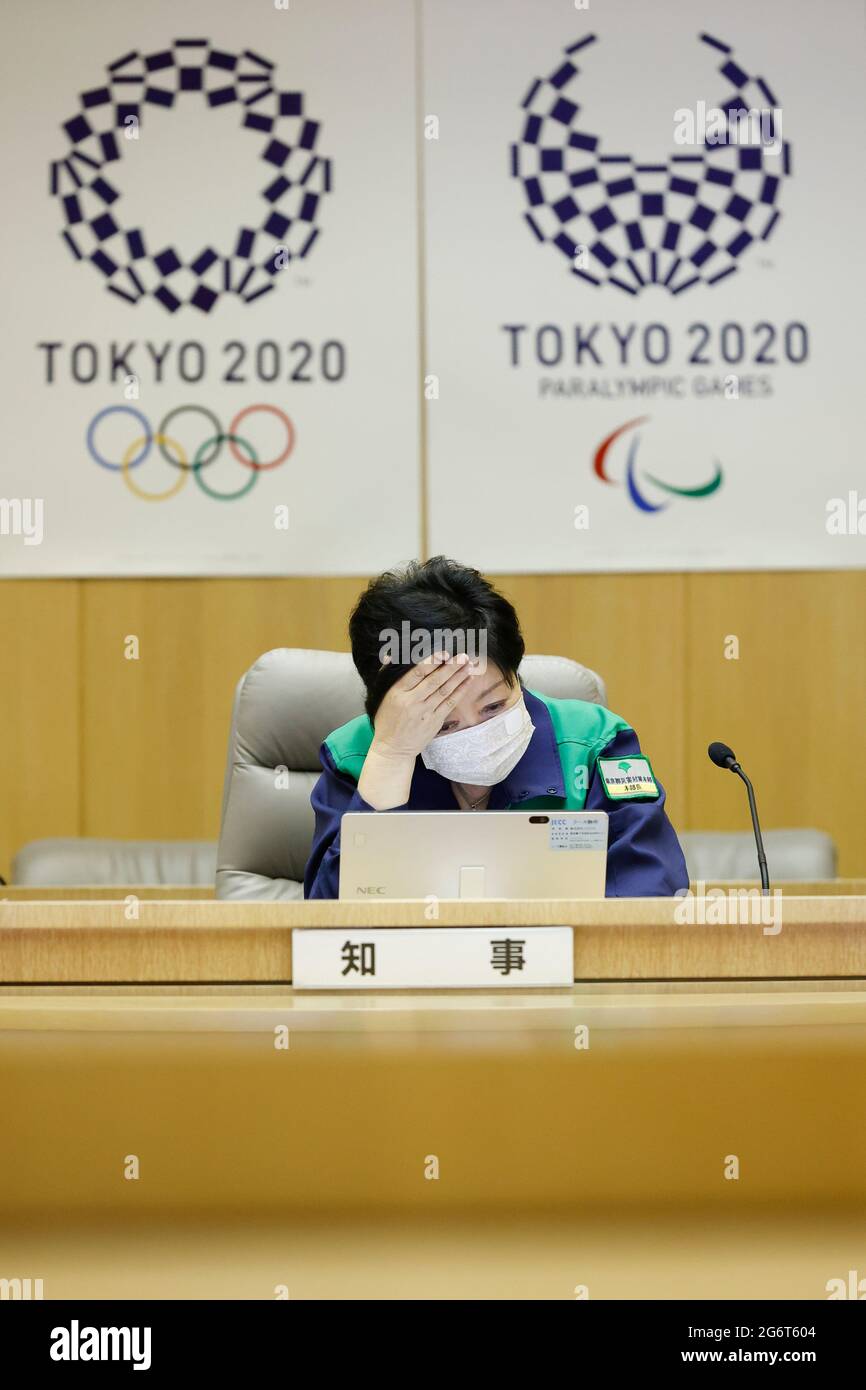 Tokyo, Japan. 8th July, 2021. Tokyo Governor Yuriko Koike attends a ...