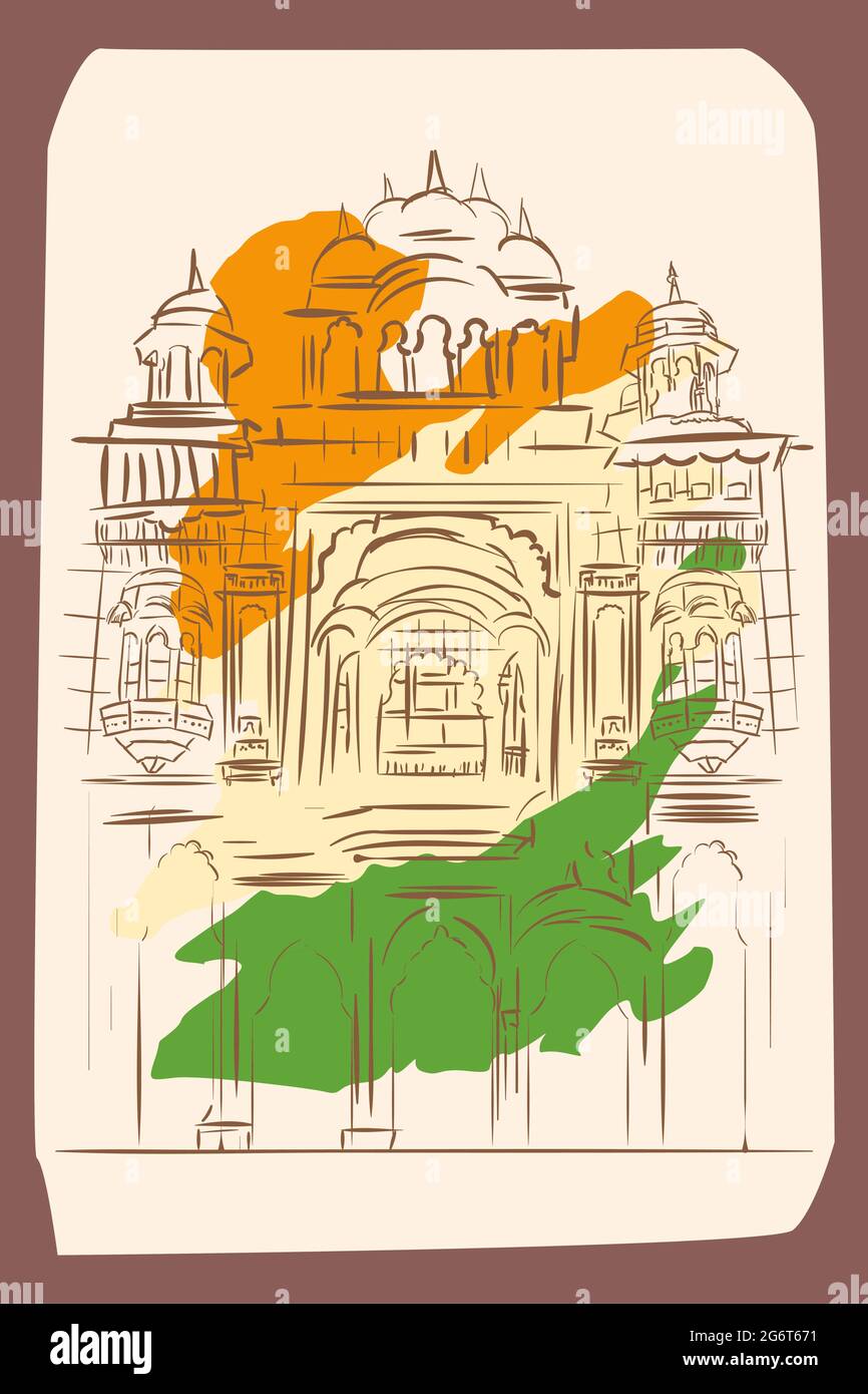 golden temple of india and flag sketch style Stock Vector Image & Art ...