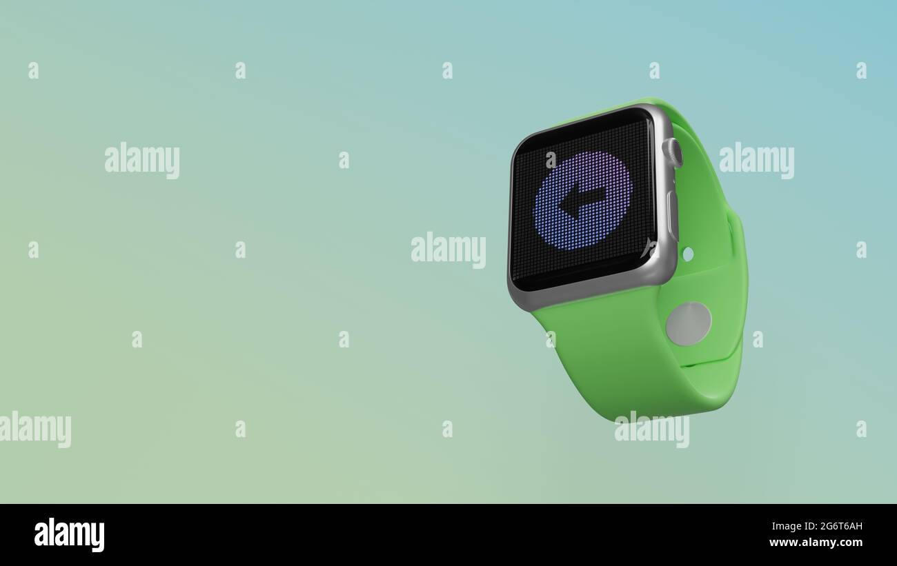 Smart watch 3d rendering with symbol of close right rounded arrow in ...