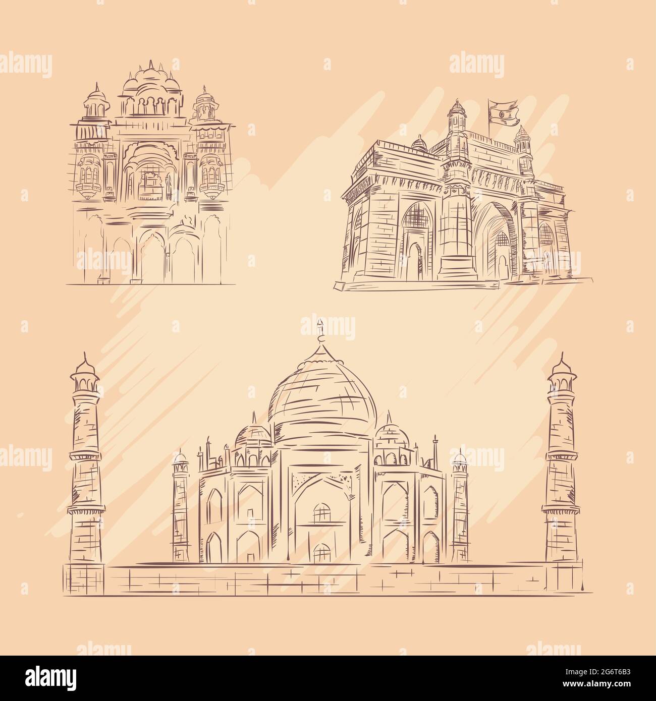 set of india architecture landmarks sketch style Stock Vector Image ...