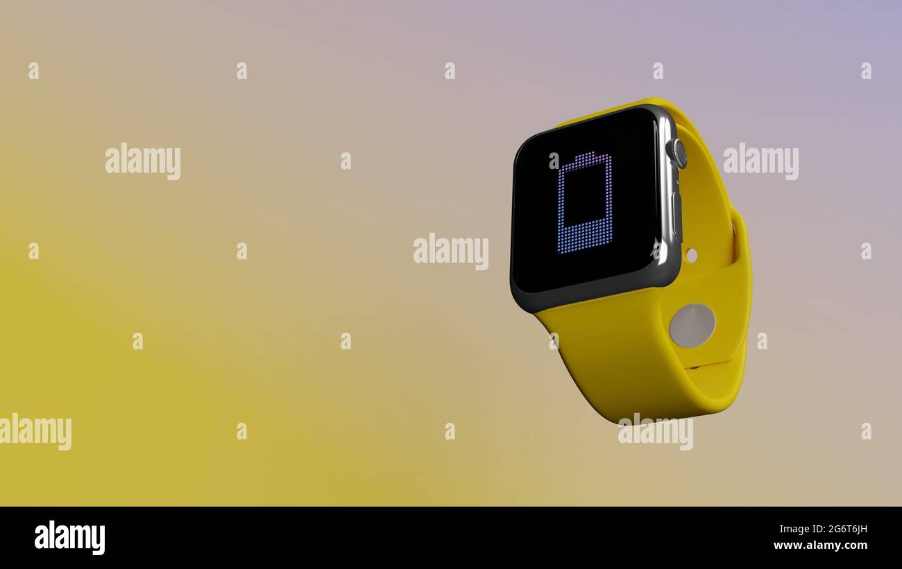 Smart watch 3d rendering with vertical symbol of one fourth charged ...