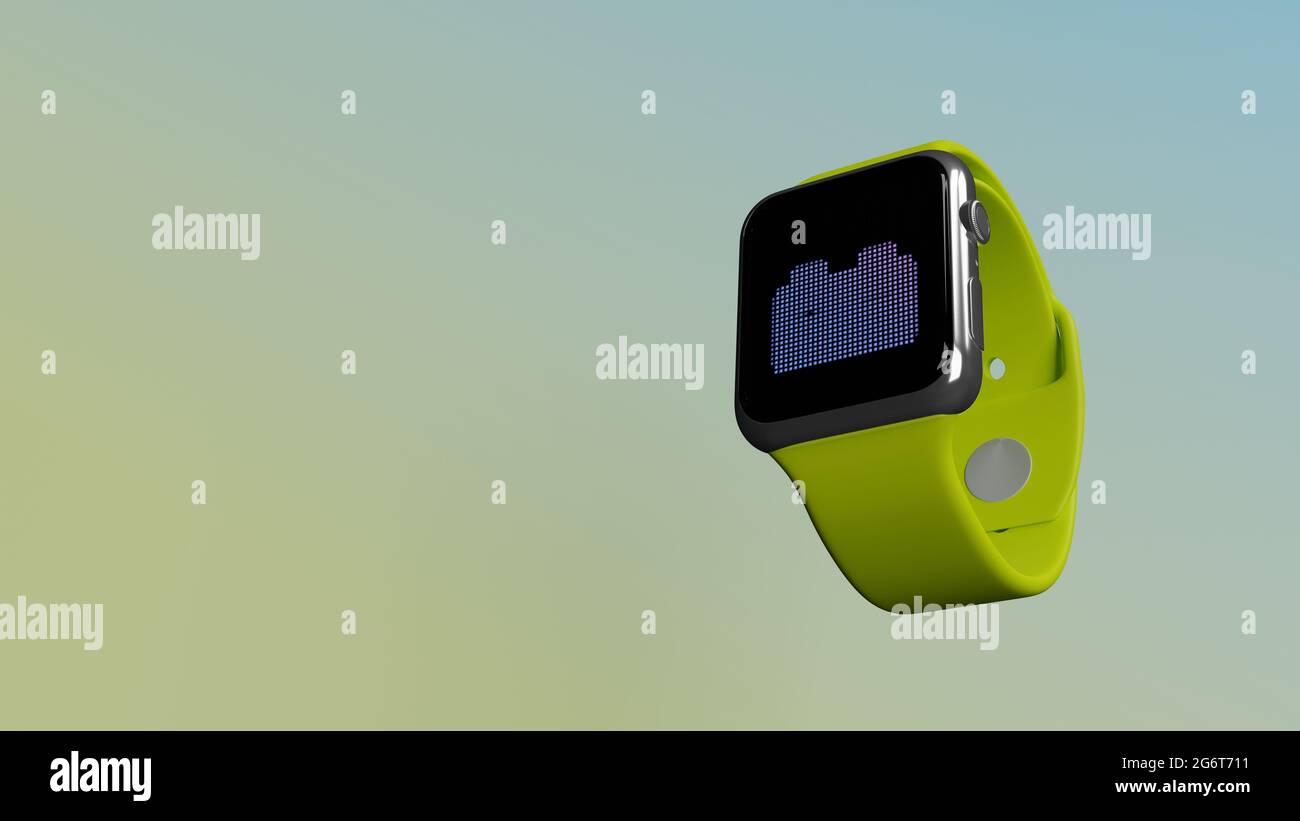 Smart watch 3d rendering with symbol of car battery on lcd display ...