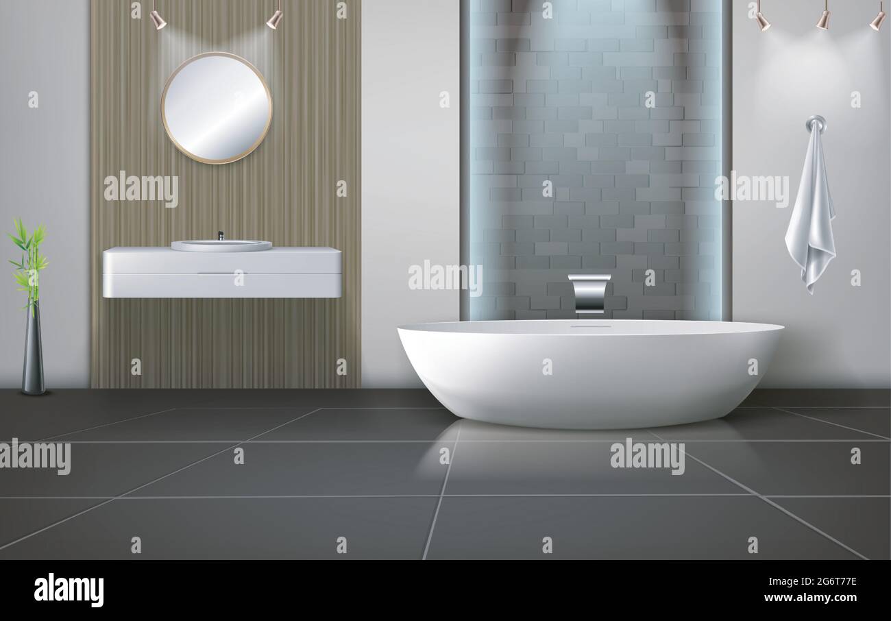 Realistic bathroom interior new stylish renovation in the bathroom with ... Realistic bathroom interior new stylish renovation in the bathroom with ...