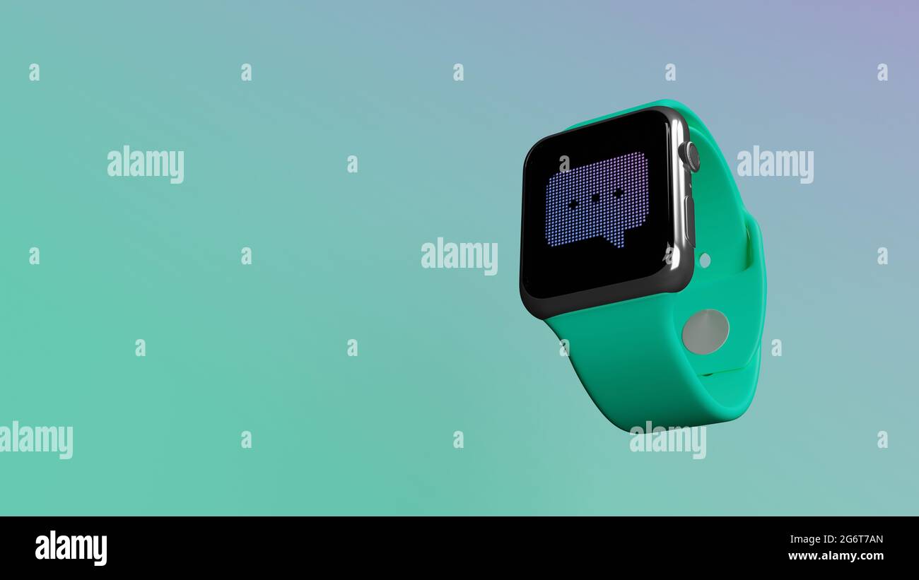 Smart watch 3d rendering with symbol of rectangular rounded chat bubble ...