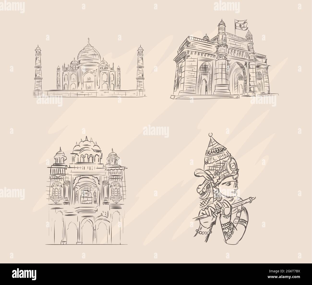 set of india landmarks sketch style Stock Vector Image & Art - Alamy
