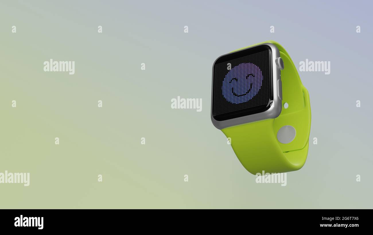 Smart watch 3d rendering with symbol of happy emoticon on lcd display ...