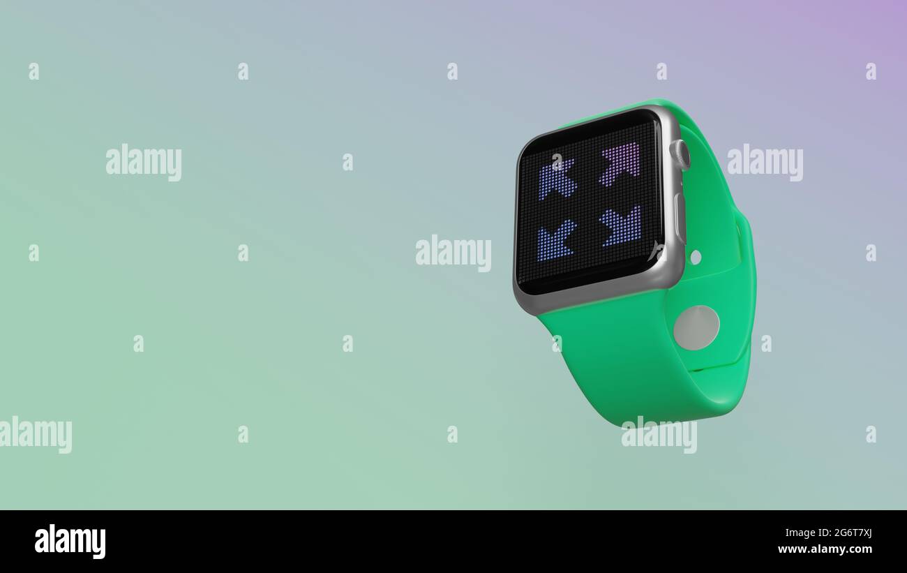 Smart watch 3d rendering with symbol of expand arrows on lcd display ...