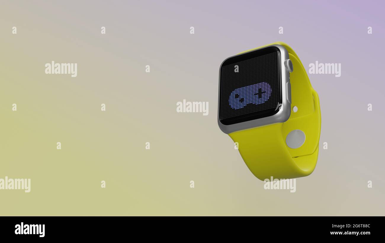 Smart watch 3d rendering with symbol of videogame controller on lcd ...