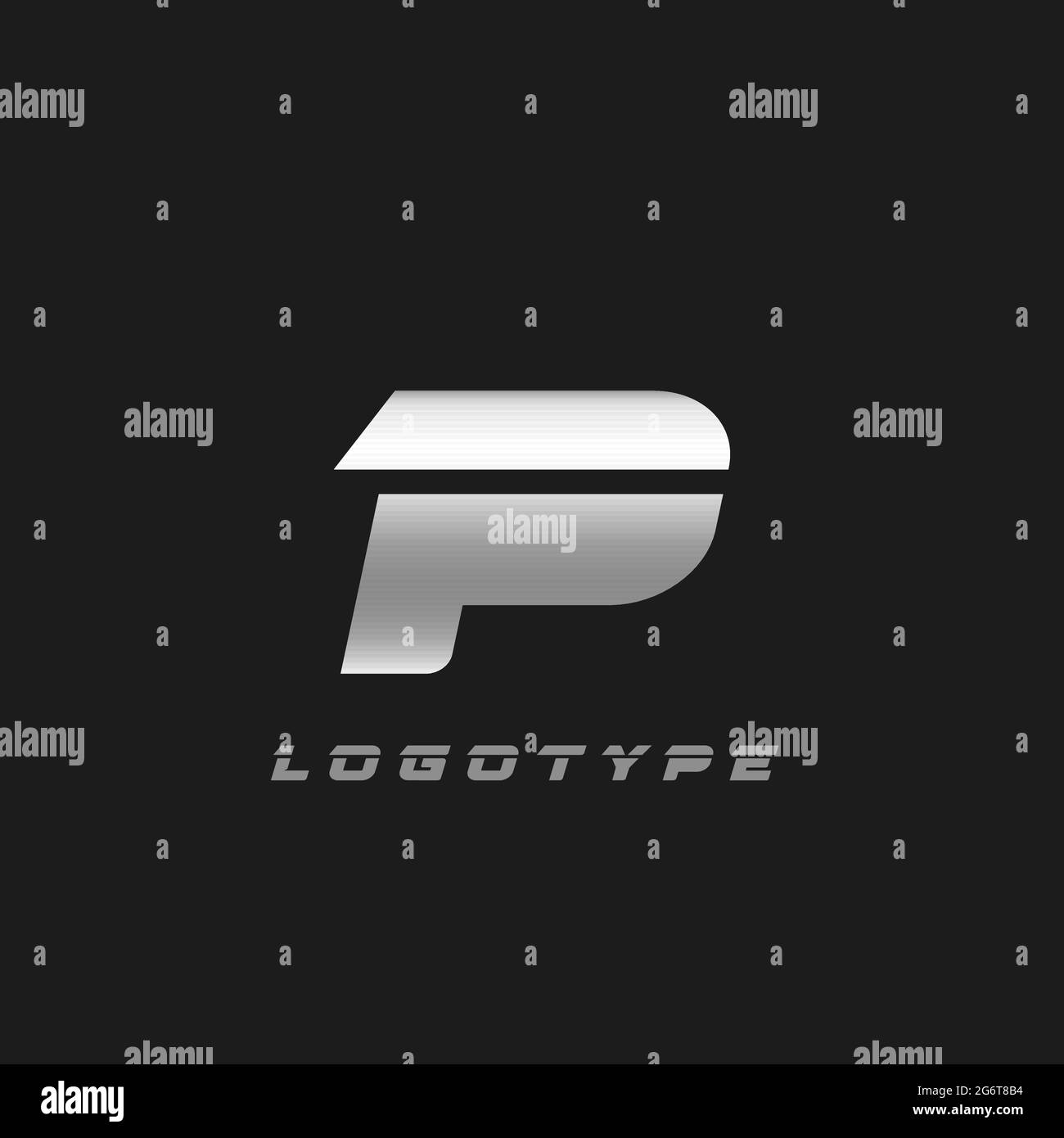 Blade silver letter P, bold italic cropped monogram. Aluminium iron ...