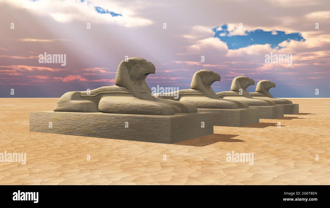 Horus sphinx in a desert landscape Stock Photo - Alamy