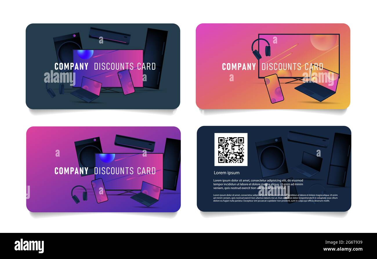 Set of company discount cards for electronic devices, gradient ...