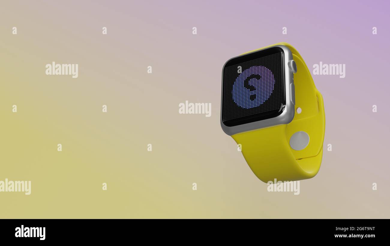 Smart watch 3d rendering with symbol of question mark in circle on lcd ...
