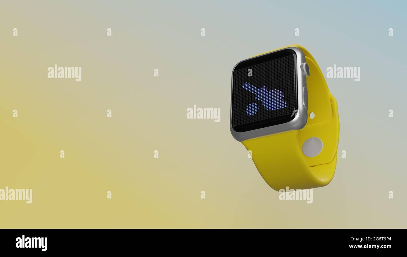 Smart watch 3d rendering with symbol of broom and ball on lcd display ...