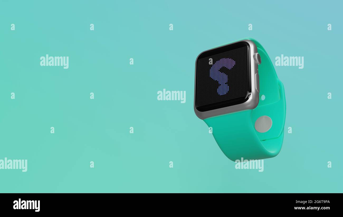 Smart watch 3d rendering with symbol of question mark on lcd display ...