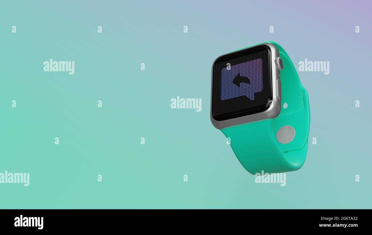Smart watch 3d rendering with symbol of comment bubble with forward ...
