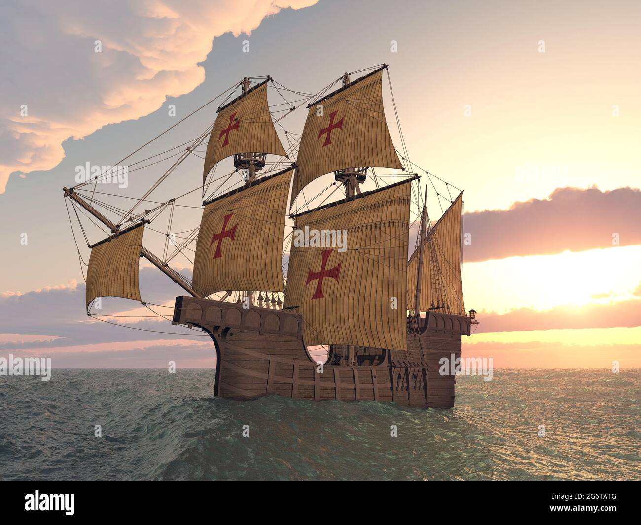 Portuguese caravel of the fifteenth century at sunset Stock Photo - Alamy