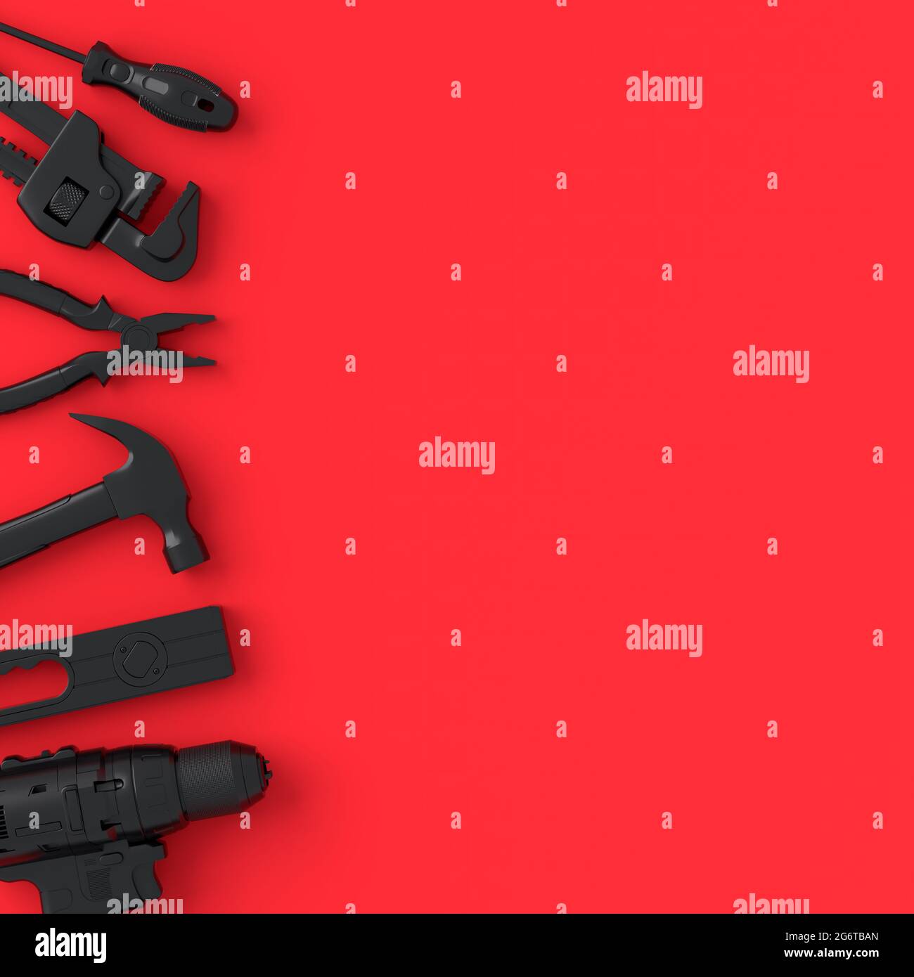 Top view of monochrome construction tools for repair and installation ...