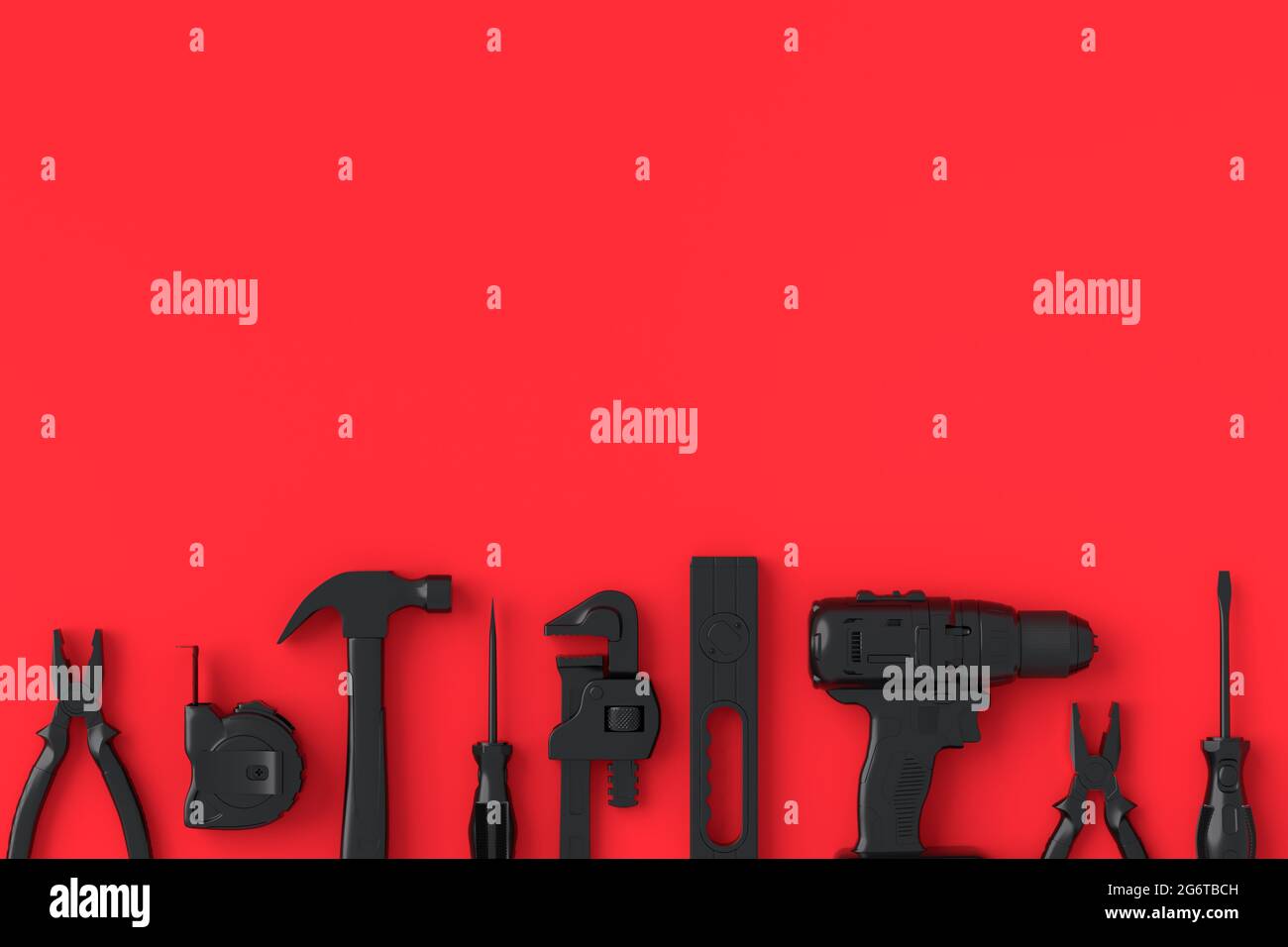 Top view of monochrome construction tools for repair and installation ...