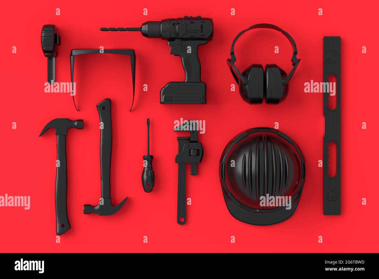 Top view of monochrome construction tools for repair and installation ...