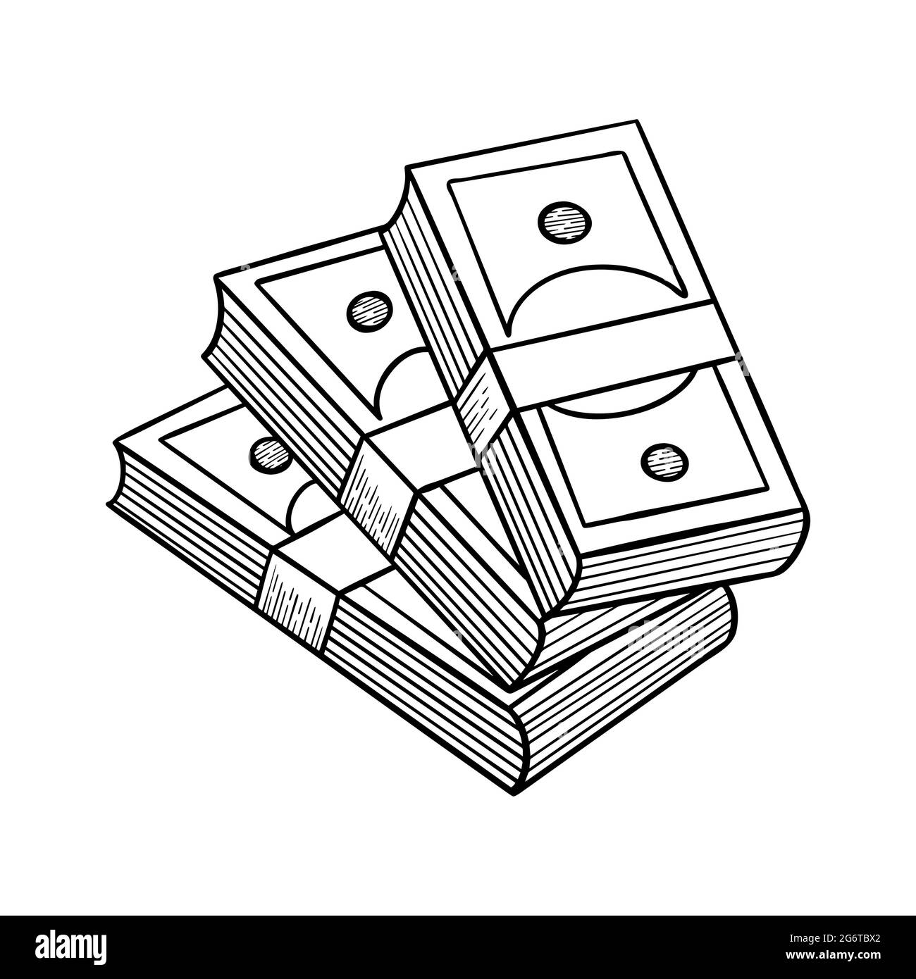 Cash bundle in sketchy vintage style isolated on white background ...