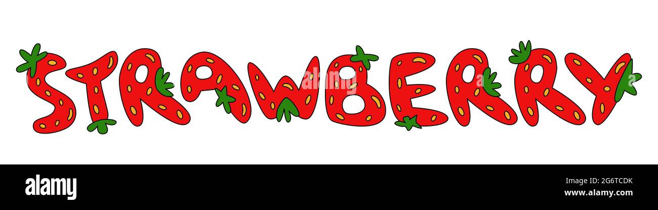 Word strawberry design with strawberry fruits in shape of letters fresh ...