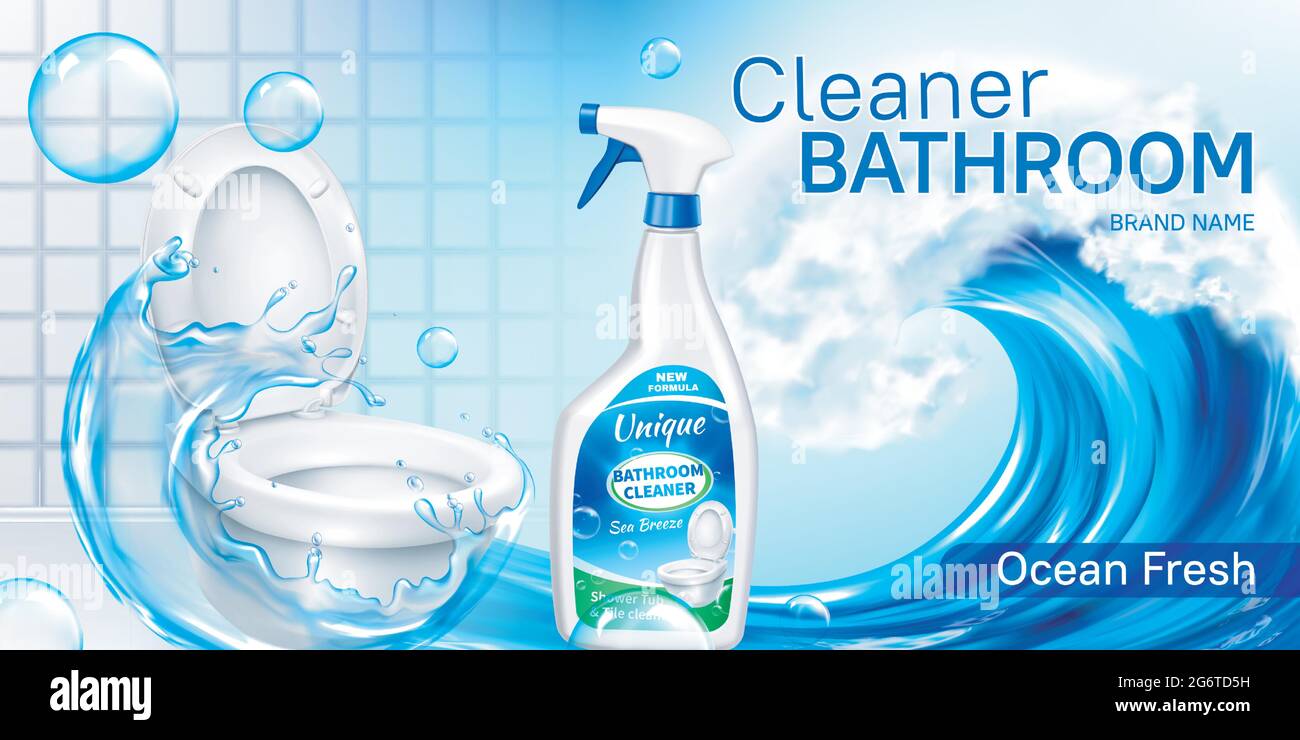 Vector realistic brand poster with detergent product for bathroom ...