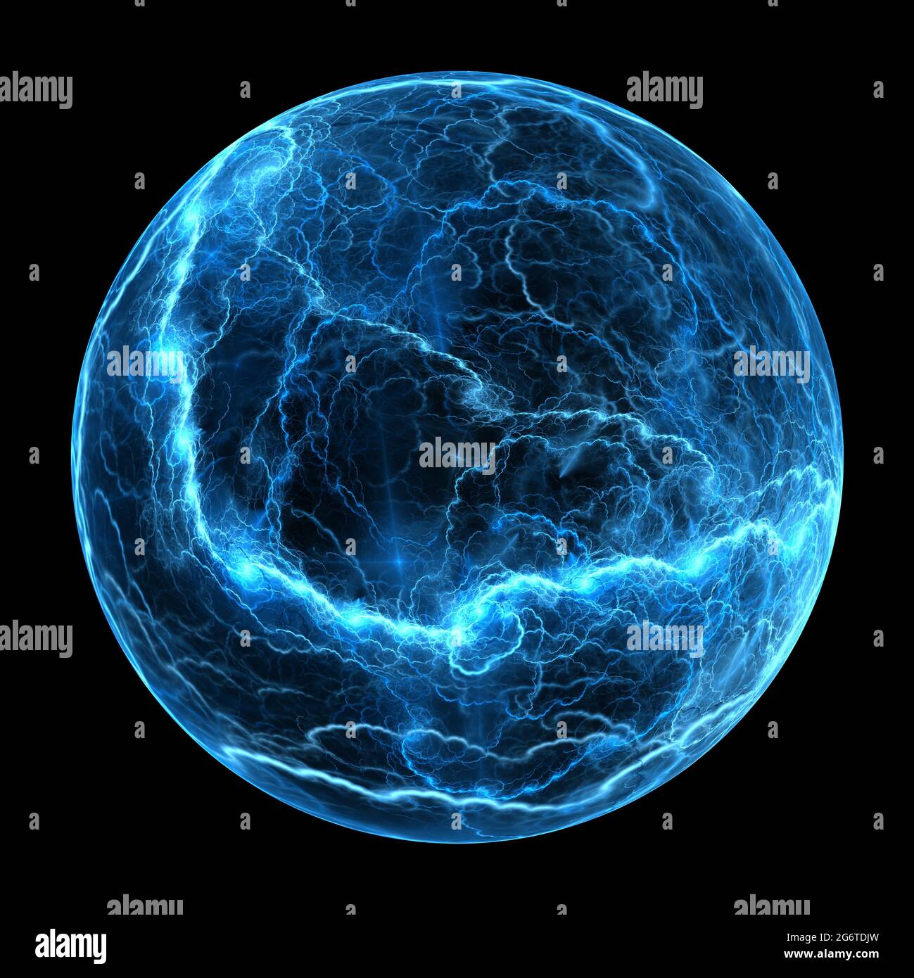 Blue glowing high voltage ball lightning, computer generated abstract ...