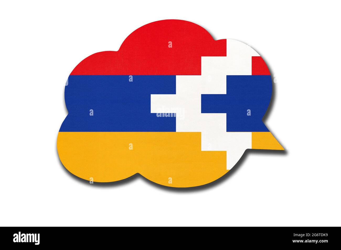 3d speech bubble with Republic of Artsakh national flag isolated on white background. Symbol of ...
