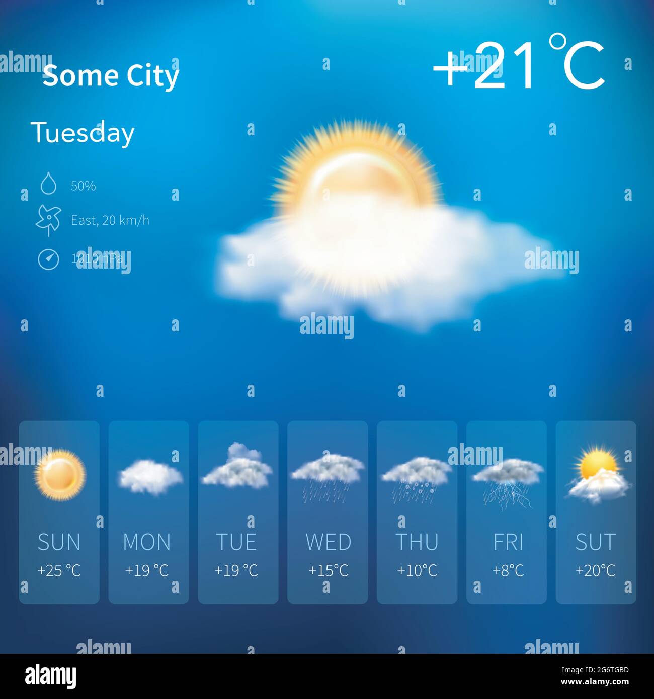 Realistic weather symbols, design for a mobile application weather ...