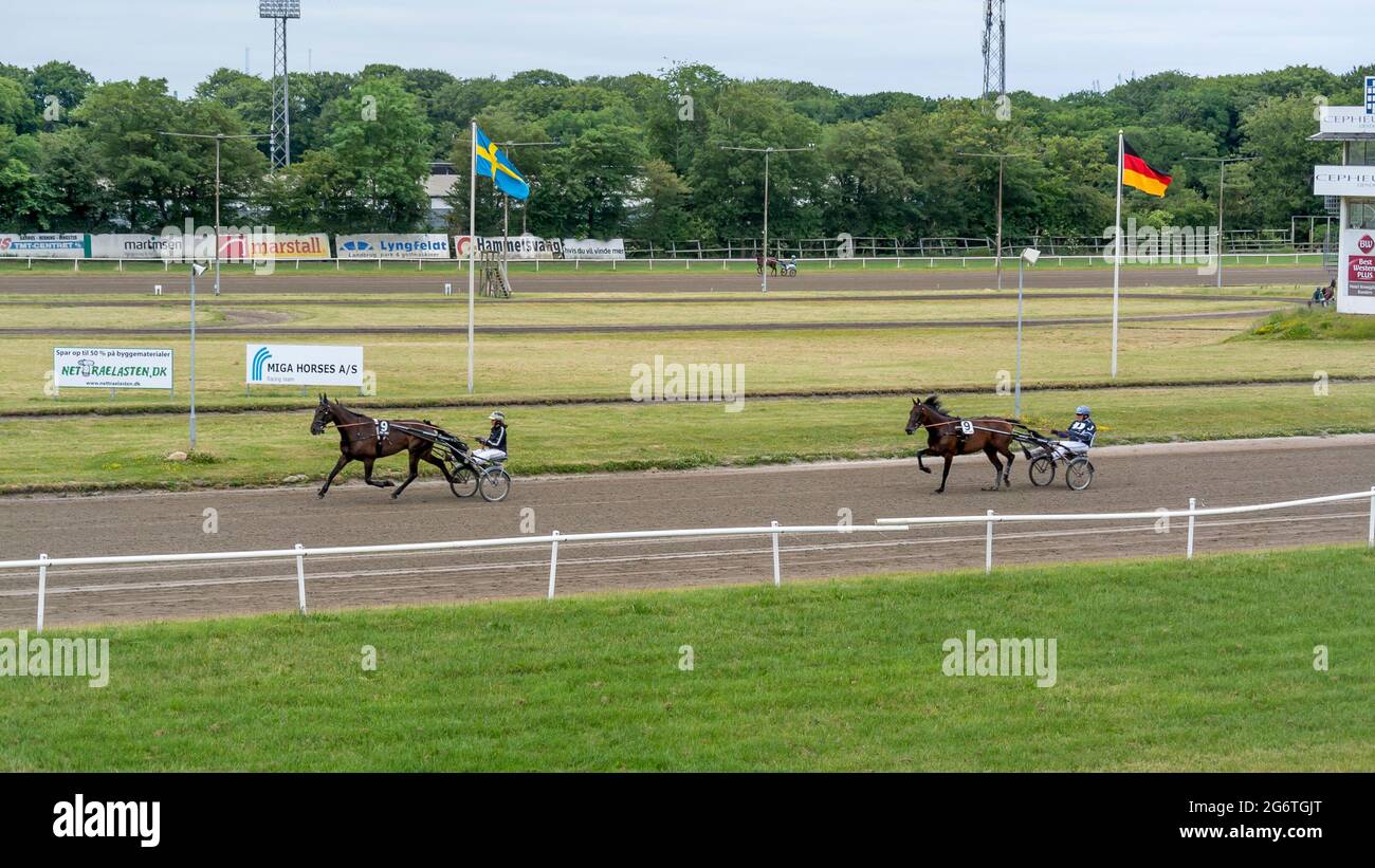 Aarhus, Denmark - 27 June 2021: People watch trotting derby, Sunshine ...
