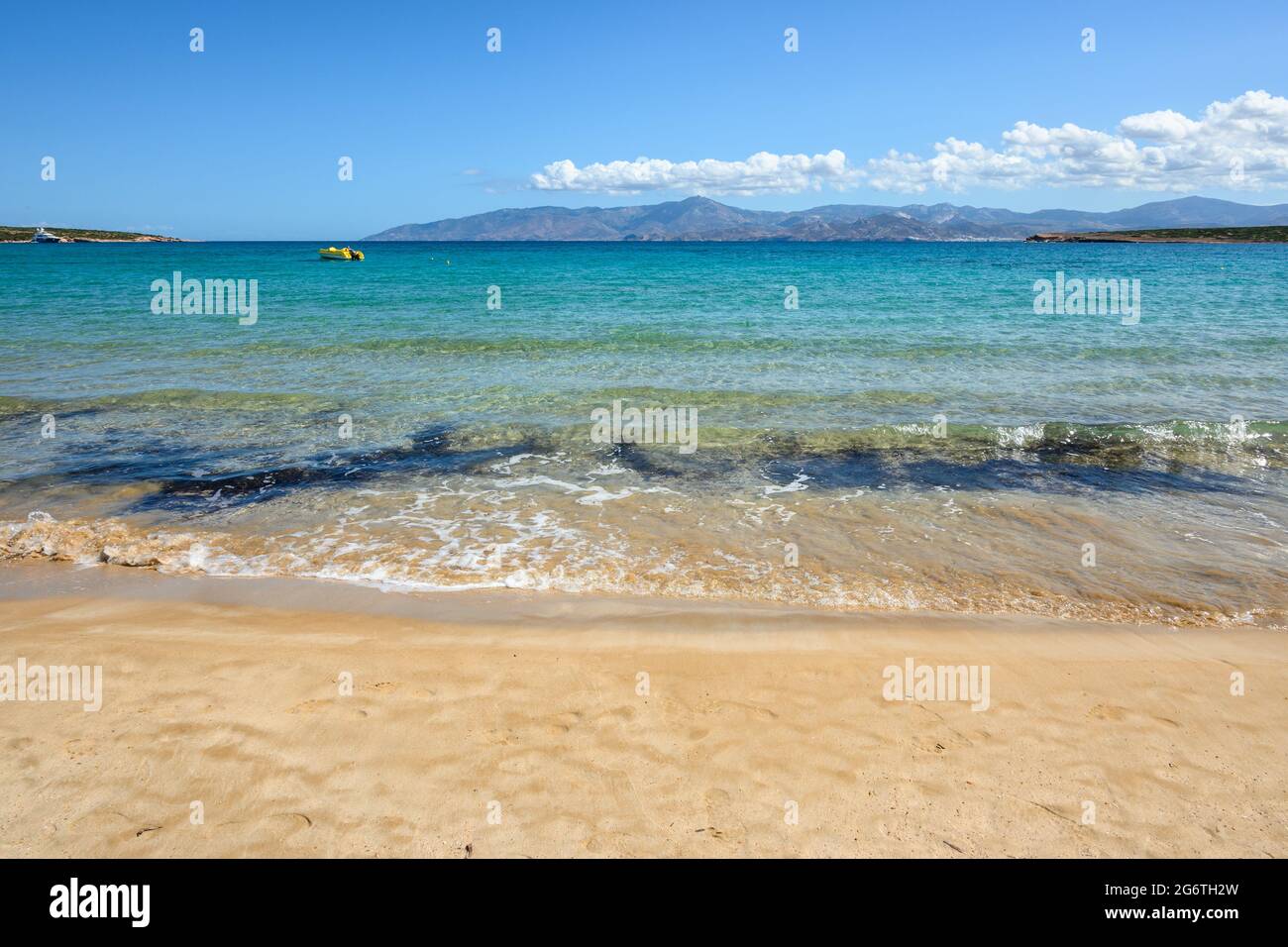 Santa Maria beach with crystal clear water and soft sand. Paros island ...