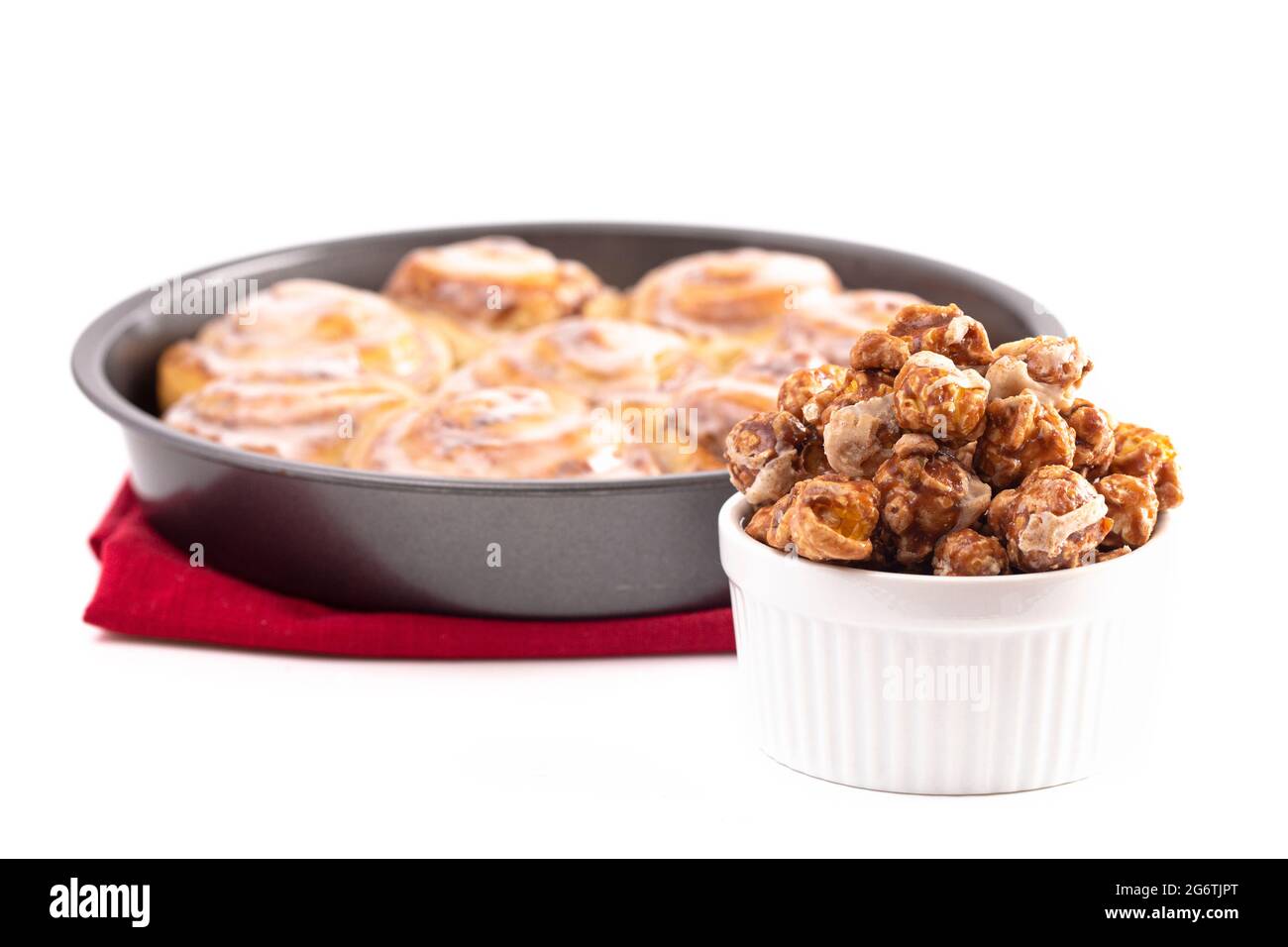 Frosted Cinnamon Roll Flavored Gourmet Popcorn Isolated on a White ...