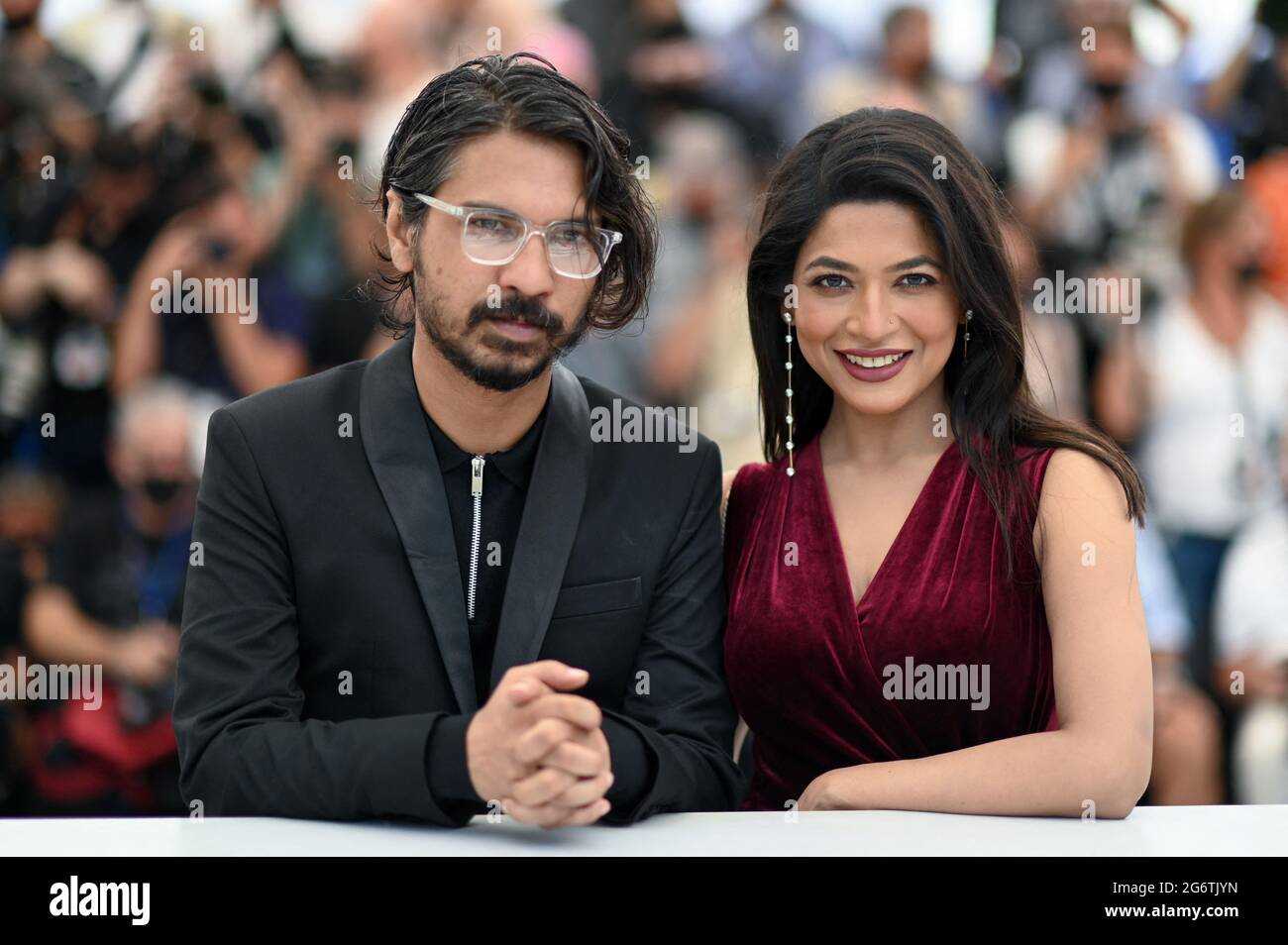 Azmeri Haque Badhon and Abdullah Mohammad Saad attending the Rehana Maryam Noor Photocall as ...