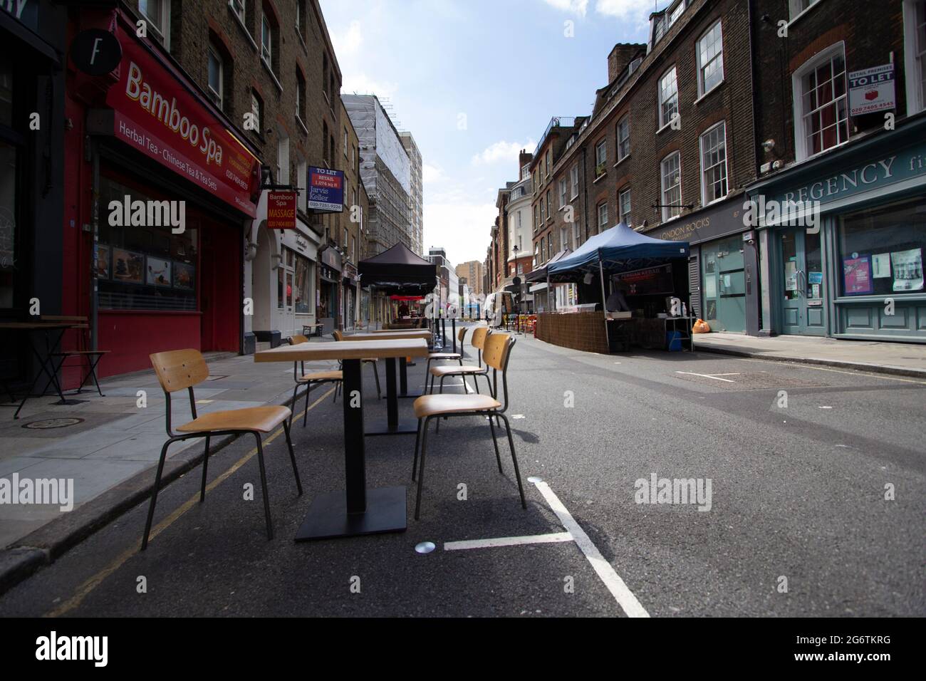 A quiet Leather Lane market, during the Covid-19 Coronavirus pandemic ...