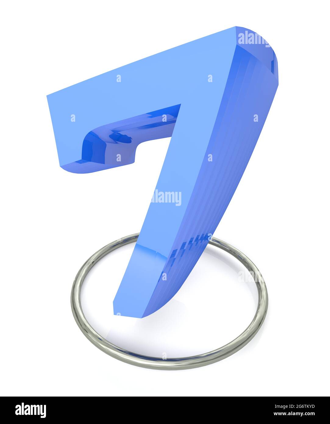 Number 7 blue over metallic circle on white background - 3D rendering ...