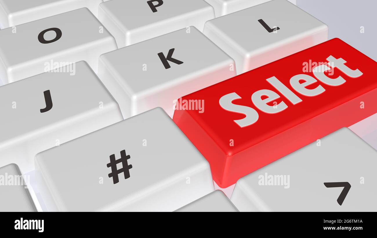 SELECT write on red key of a computer keyboard - 3D rendering ...