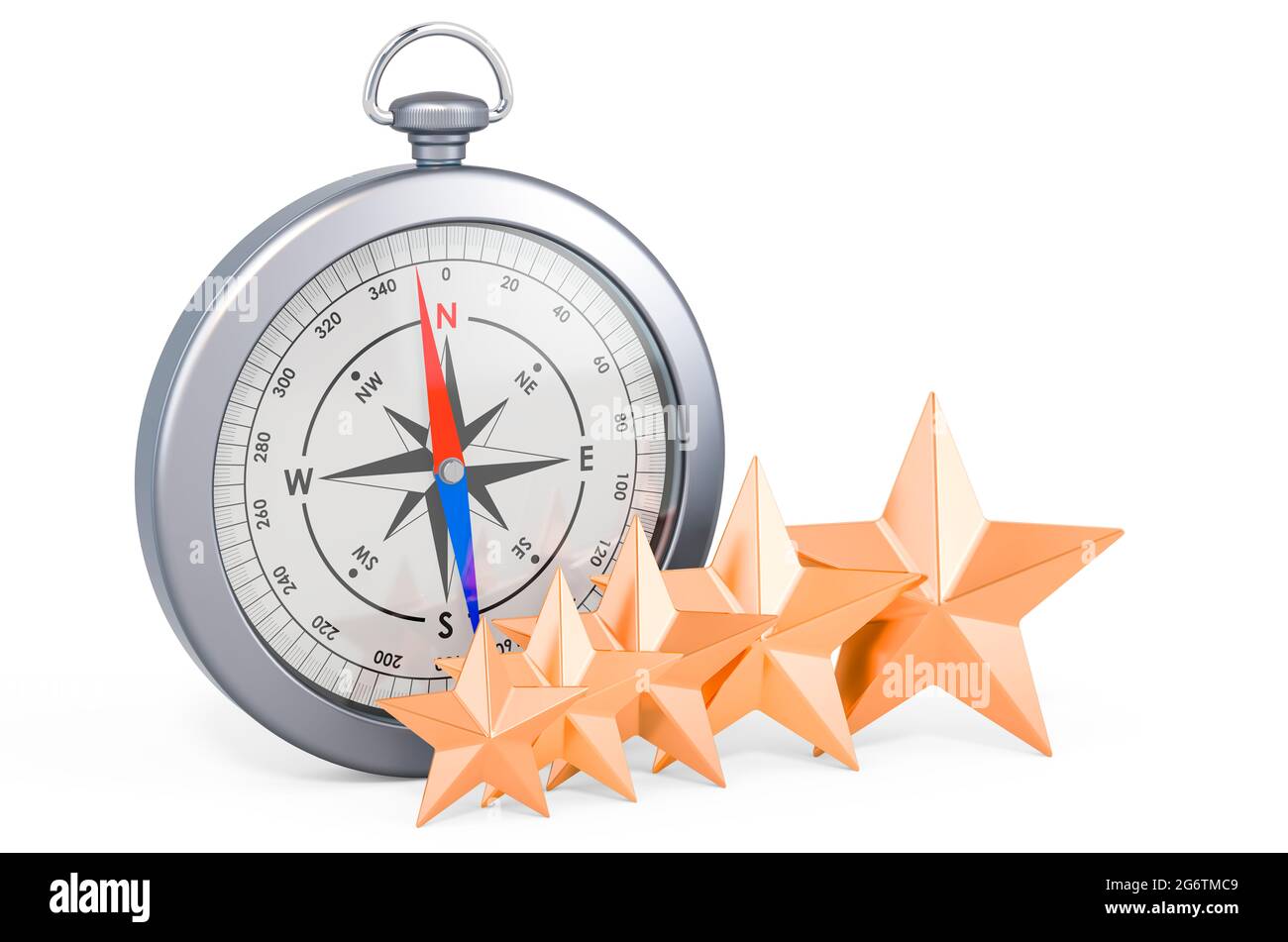 Magnetic compass with five golden stars. Customer rating of compass. 3D ...