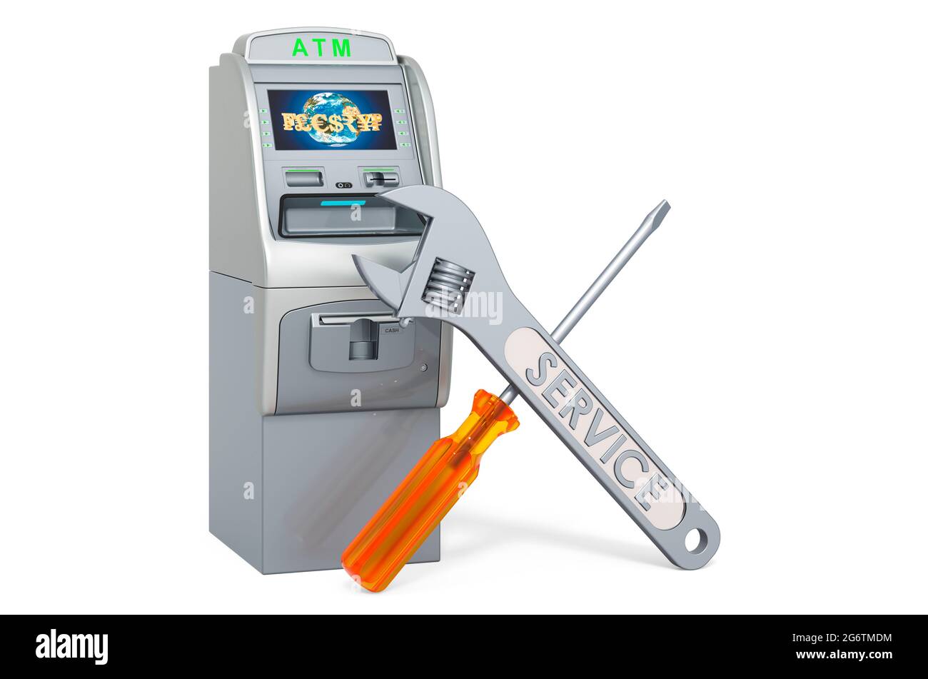 Service and repair of ATM machines, 3D rendering isolated on white ...
