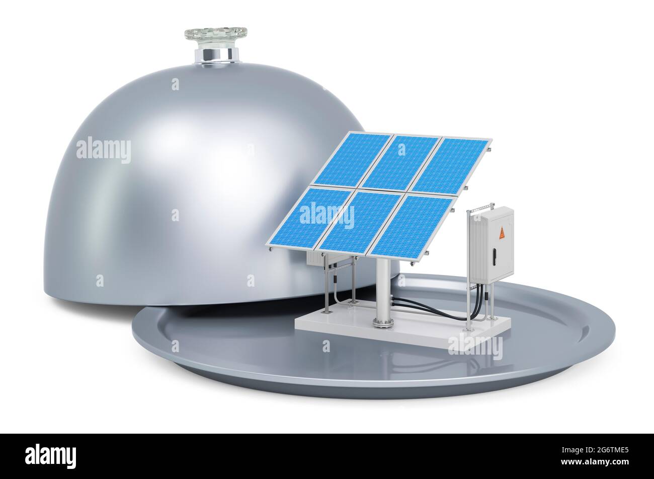 Restaurant cloche with solar panel, 3D rendering isolated on white ...