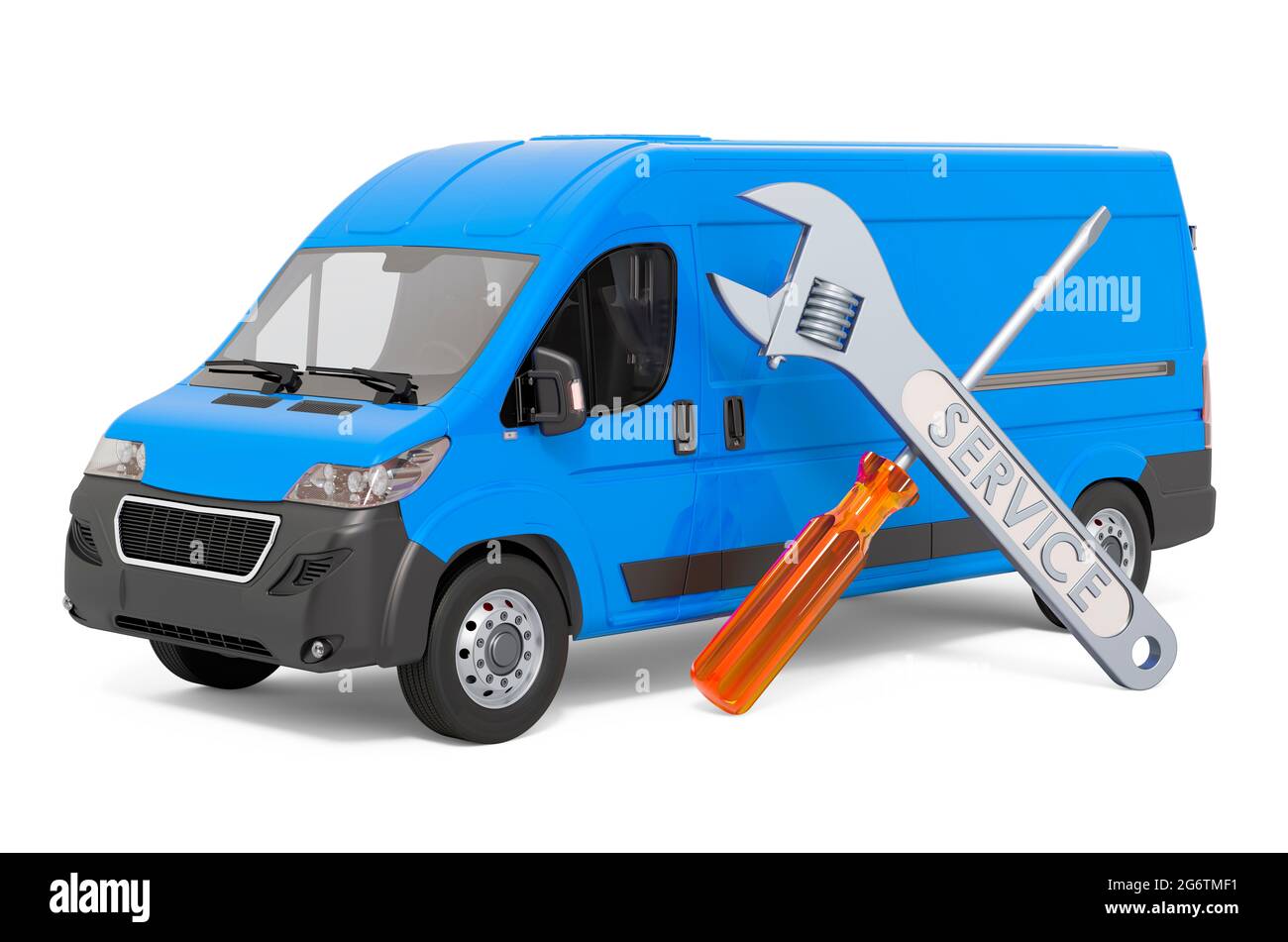 Van repair and service concept. Delivery van with screwdriver and ...