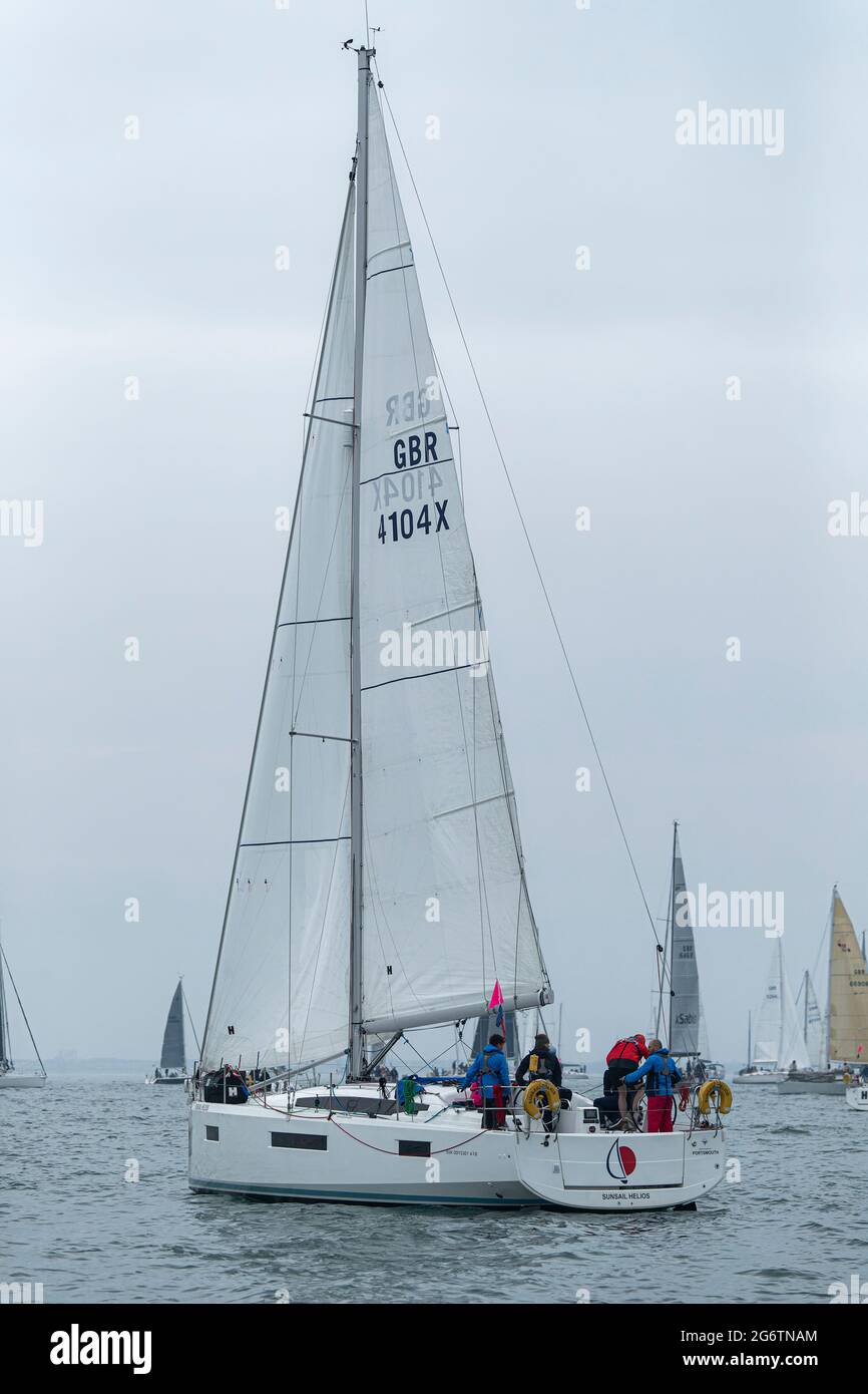 Sailing dinghy at the Round The Isle of Wight Sailing Race Stock Photo ...