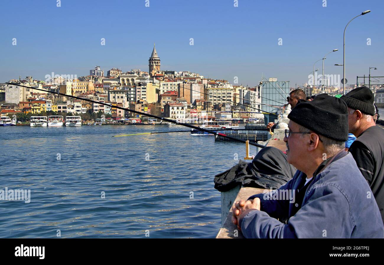 Fishing on Galata Bridge in Istanbul Stock Photo - Alamy